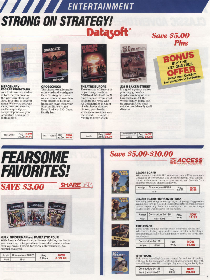 Video game catalog, circular, and newspaper ads from 1987
