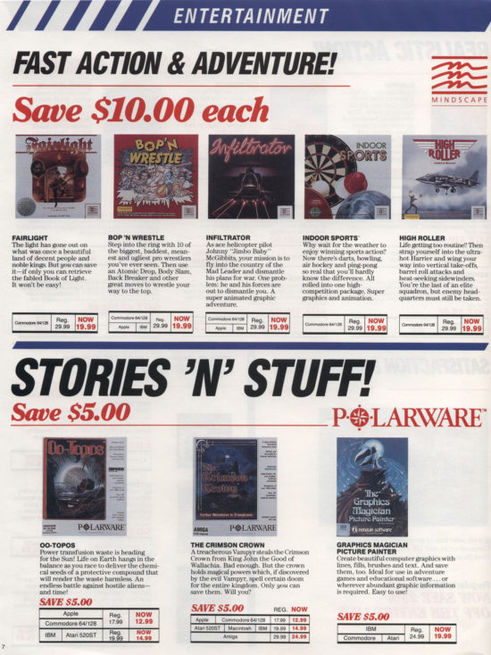 Video game catalog, circular, and newspaper ads from 1987