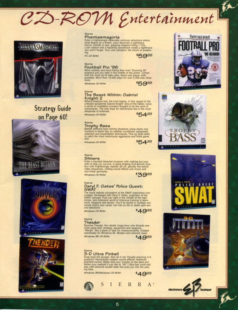 Video game catalog, circular, and newspaper ads from 1995